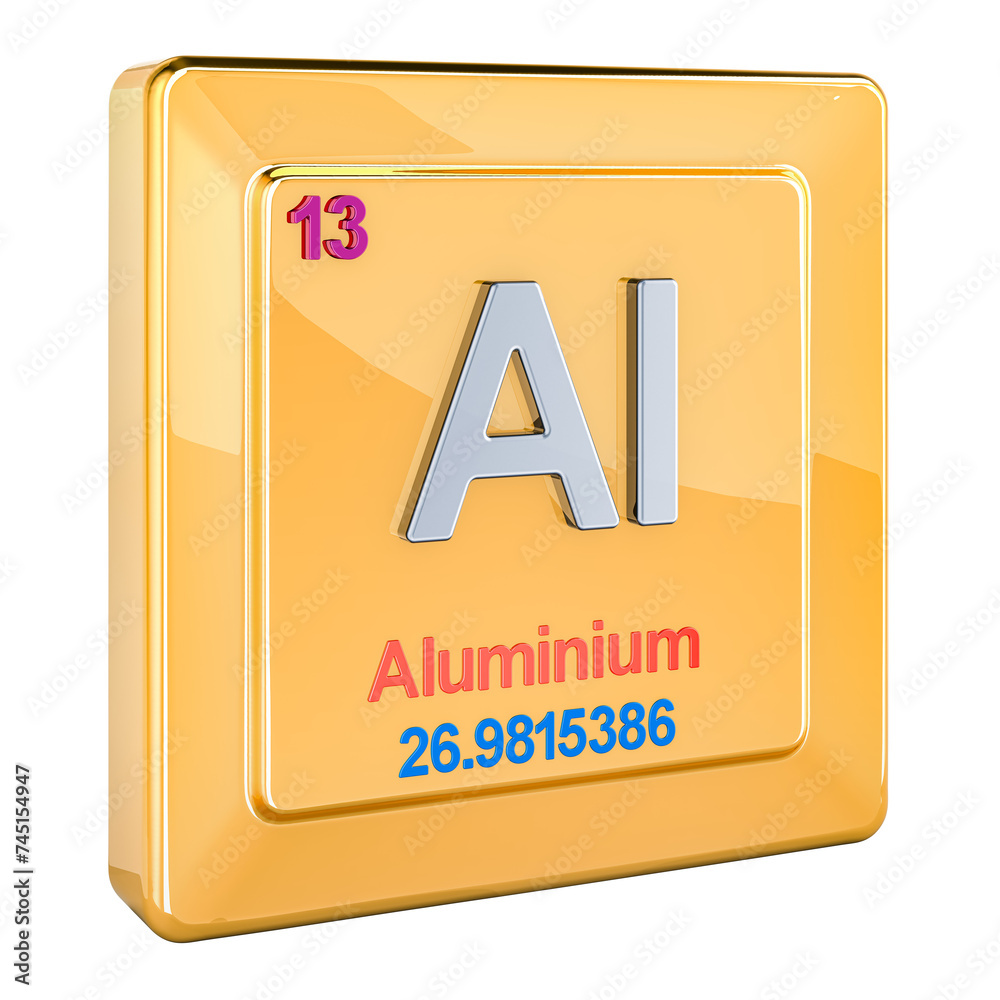 Aluminium Al, chemical element sign with number 13 in periodic table ...