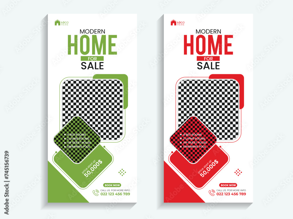 Real Estate modern home sale roll-up banner or cover design template ...