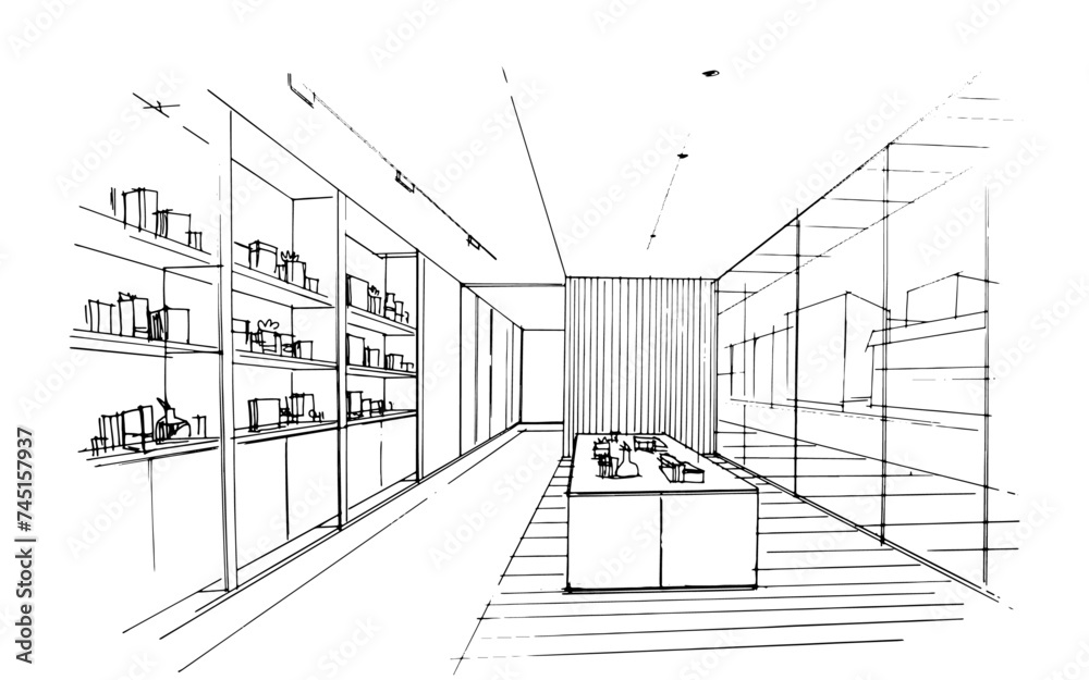 Drawing exterior and interior architectural lines. , Graphic assembly ...