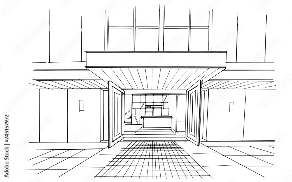Drawing exterior and interior architectural lines. , Graphic assembly ...