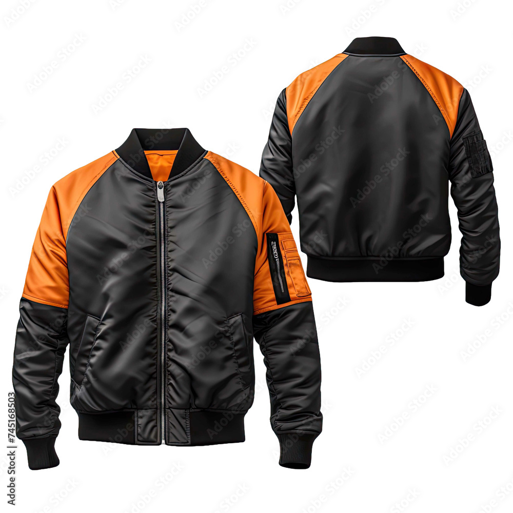 Blank (Black and Orange ) varsity bomber jacket isolated on white ...