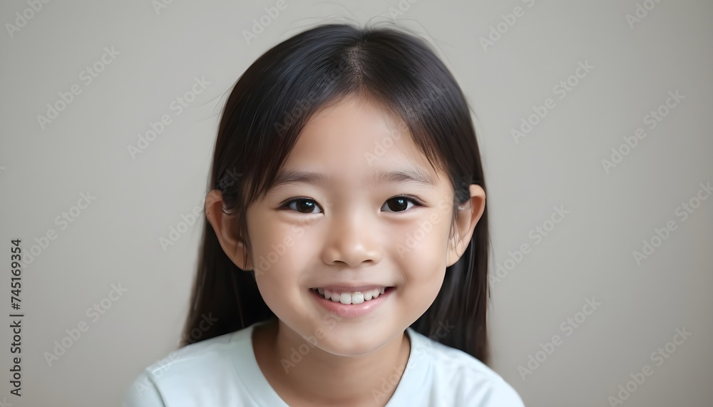 Portrait of cute Asian kid, child, on a plain white background. Simple home setting. Stock Photo ...