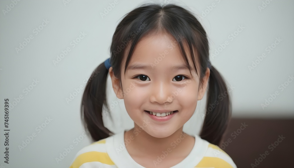 Portrait of cute Asian kid, child, on a plain white background. Simple home setting. Stock Photo ...
