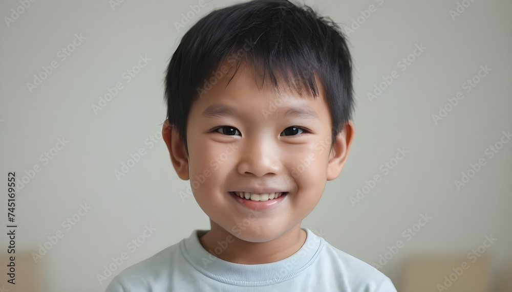 Portrait of cute Asian kid, child, on a plain white background. Simple ...