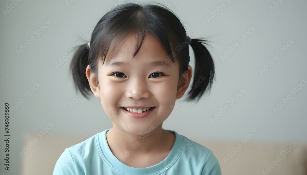 Portrait of cute Asian kid, child, on a plain white background. Simple home setting. Stock Photo ...