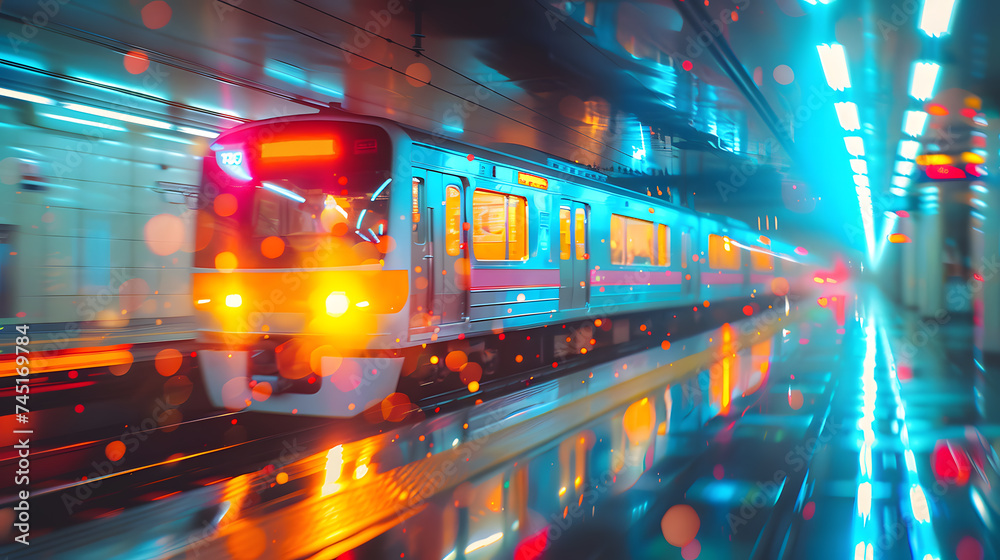 Urban Rainy Day Transport, Train Travels Through Wet City Streets ...