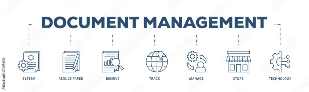 Document management icons process structure web banner illustration of ...
