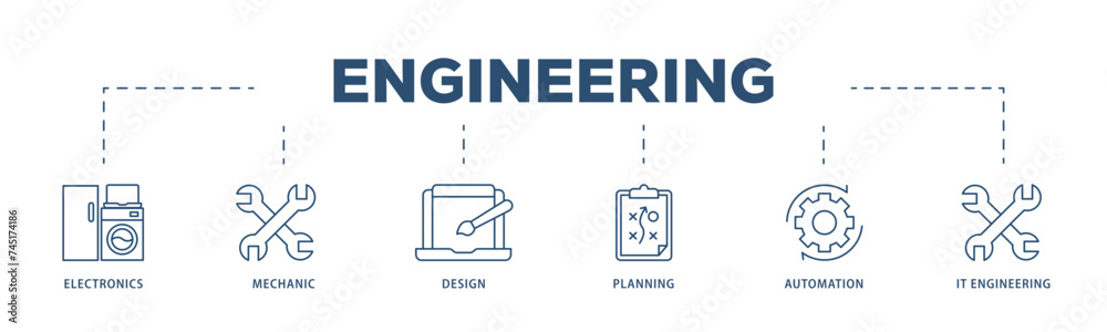 Engineering icons process structure web banner illustration of ...