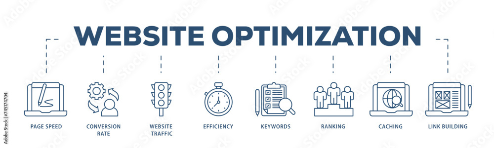 Website optimization icons process structure web banner illustration of ...
