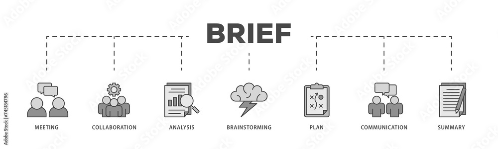 Brief icons process structure web banner illustration of meeting ...