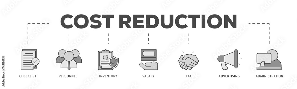 Cost reduction icons process structure web banner illustration of ...