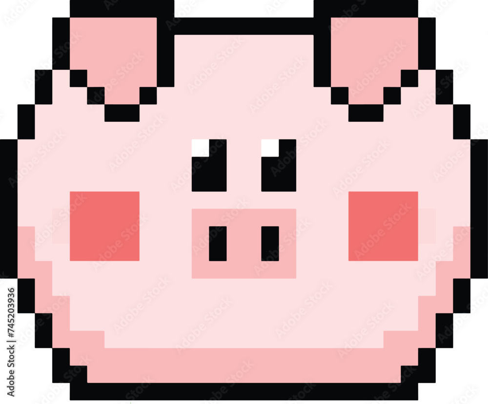 cute pig pixel art in 8 bit pixel art. Animal for game asset and cross ...