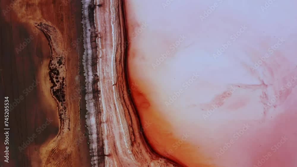 Water surface of lake, that ranges in color from pink to scarlet due to ...