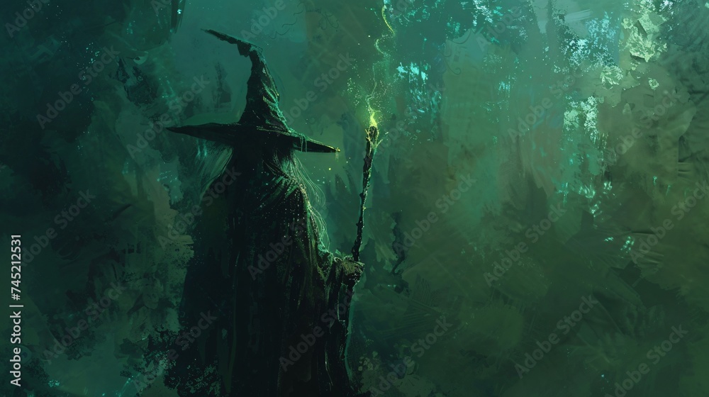 Dark wizard with a scepter summoning shadows digital art style ...