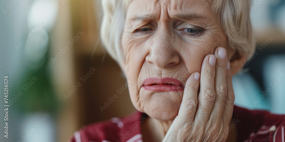 Adult woman suffers acute toothache, periodontal disease, cavities or ...