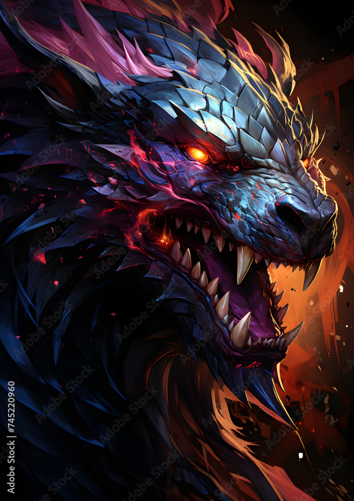 Dragon, Gothic Mythical Dragon Head, Medieval Fantasy Dragon Graphic ...