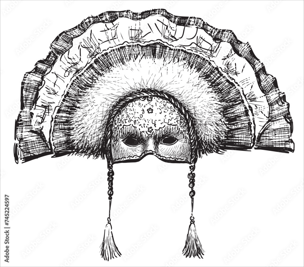 Sketch of decorative venetian mask for masquerade, party, carnival ...