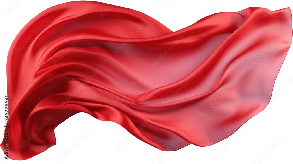 Flying red silk fabric. Waving satin cloth isolated on transparent and ...