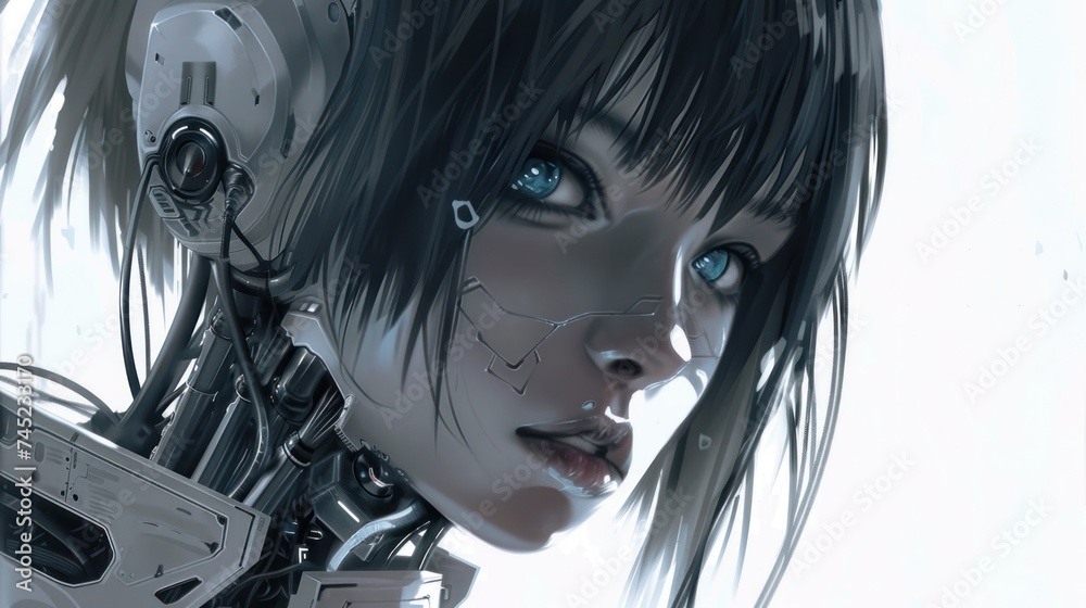 Cyberpunk style cyborg robot anime girl face character AI generated ...