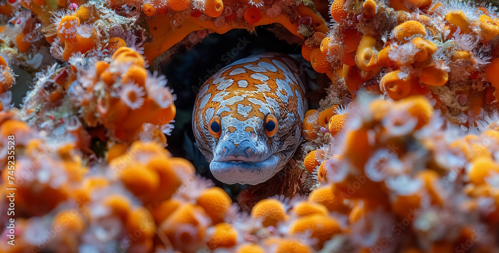 fish in the water, Enigmatic Moray Eel Emerging from Reef Capture the ...