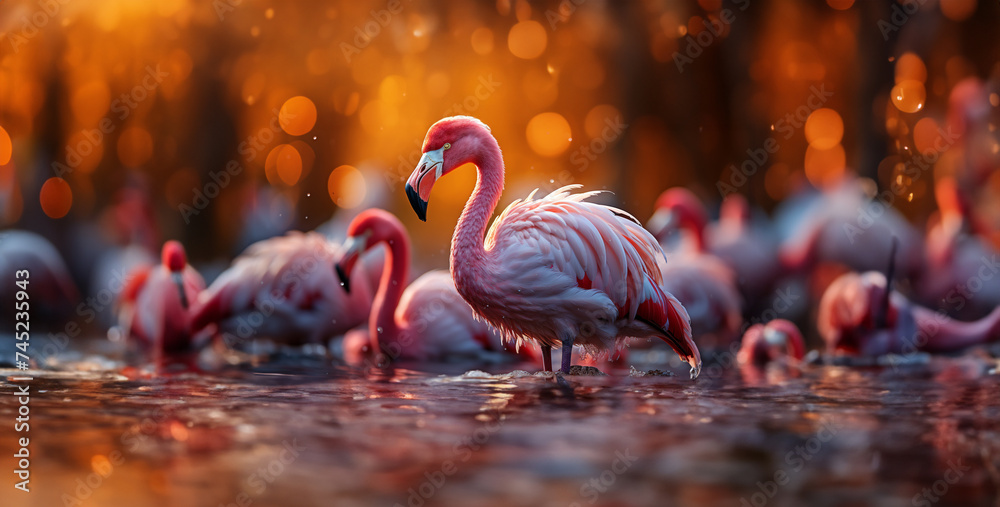 flamingos in the water, Fascinating Flamingo Flock in Lagoon Showcase ...
