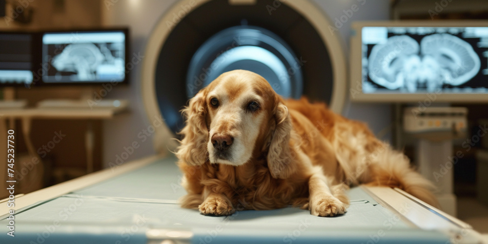 Vets examining x-ray on spaniel dog in veterinary surgery, Veterinary ...