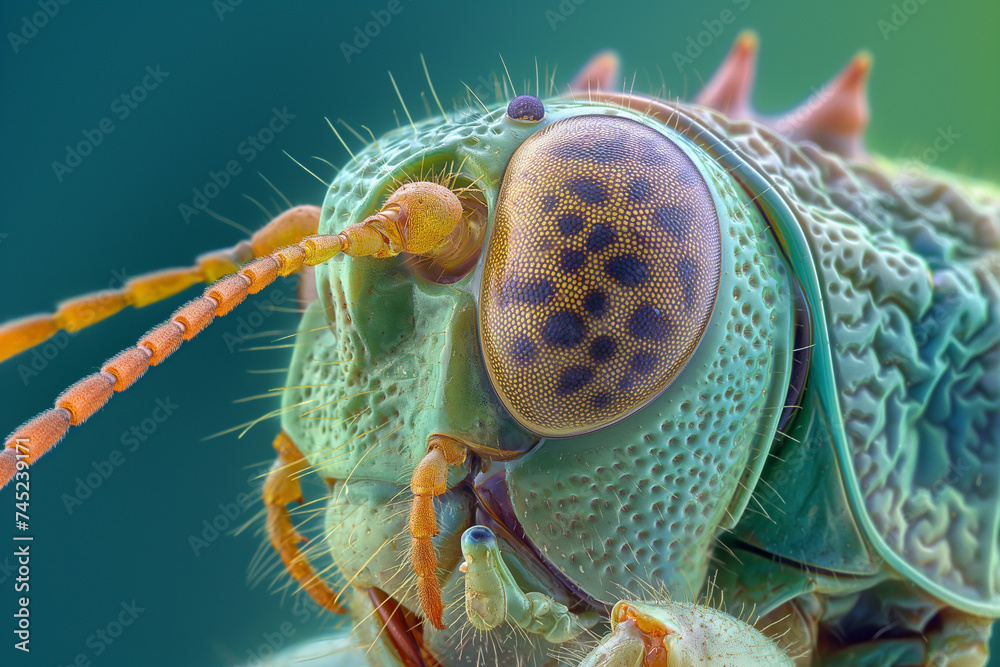 microscopy of grasshopper face, micro image, complex, science, depth of ...