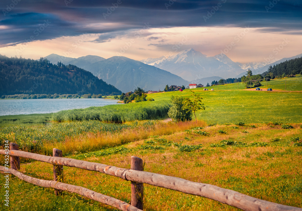 Dramatic summer scene of Muta (Haidersee) lake. Nice morning scene of ...