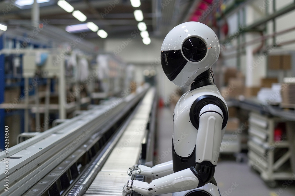 Amidst the hum of machinery, the humanoid robot stands vigilantly at ...
