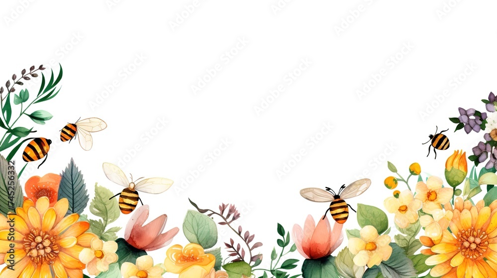 Enchanted Garden Frames, a floral frame with cartoon flowers, bees, and ...