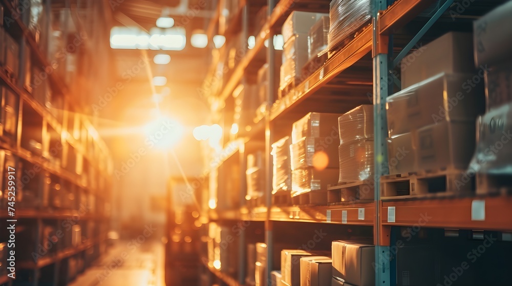 Vertical view of a retail warehouse full of shelves with goods in ...
