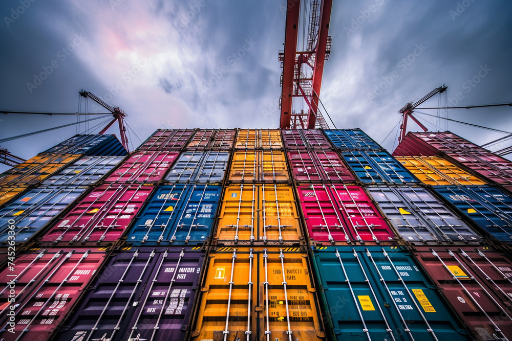 Amidst the organized chaos of the port, heavy machinery moves in unison ...