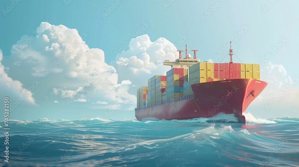 explore maritime logistics with a side view of a container ship sailing ...