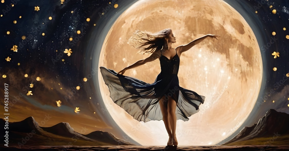 A solitary figure dances under the majestic glow of a full moon ...