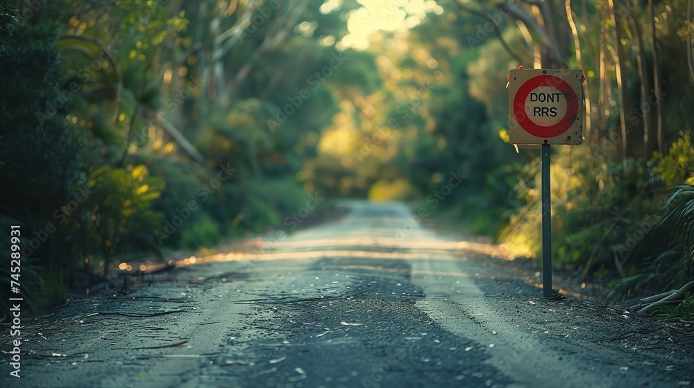 cautionary road sign in urban area, directing traffic flow and ensuring ...