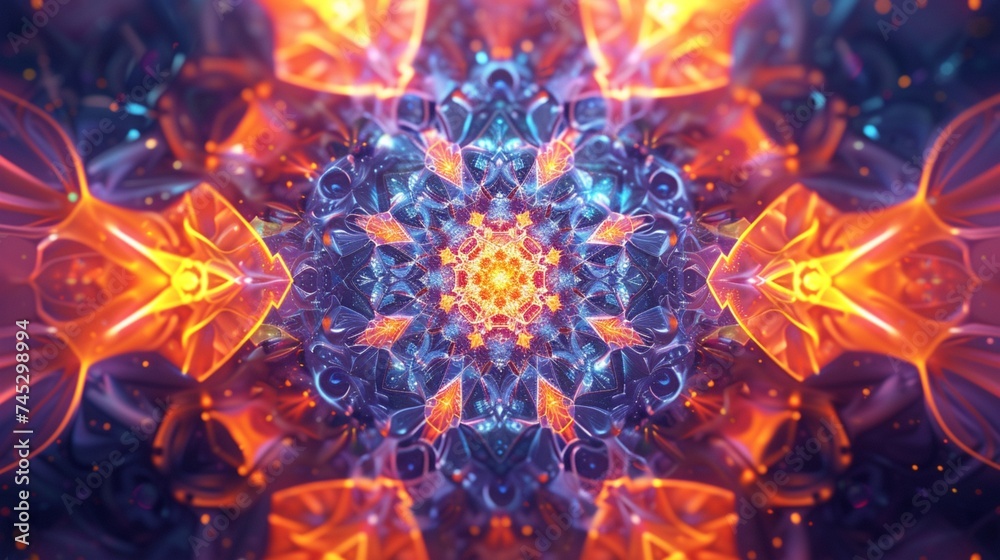 Luminous geometric patterns converging and diverging, crafting an ...