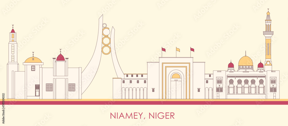 Cartoon Skyline panorama of city of Niamey, Niger - vector illustration ...