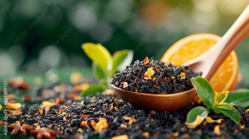 Illustration of tea leaves showing texture, richness and presence of ...