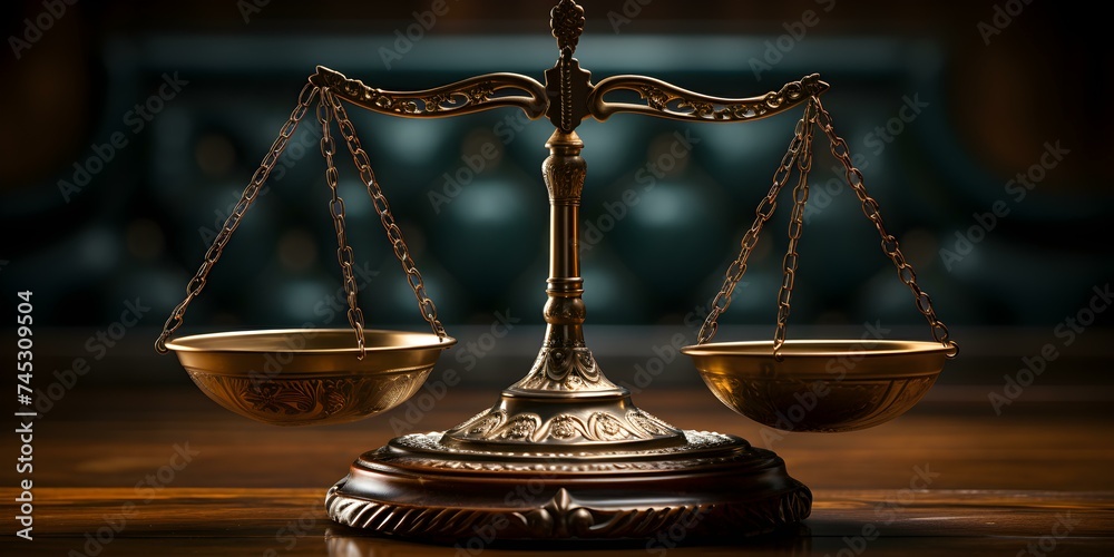 Balance scale and wooden desk with weights concept of imbalance and ...