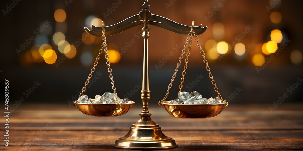 Concept of Imbalance and Stability: Balance Scale and Wooden Desk with ...