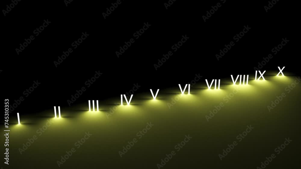 Roman numerals 1 to 10, from I to X. Glowing, neon Roman signs, numbers ...