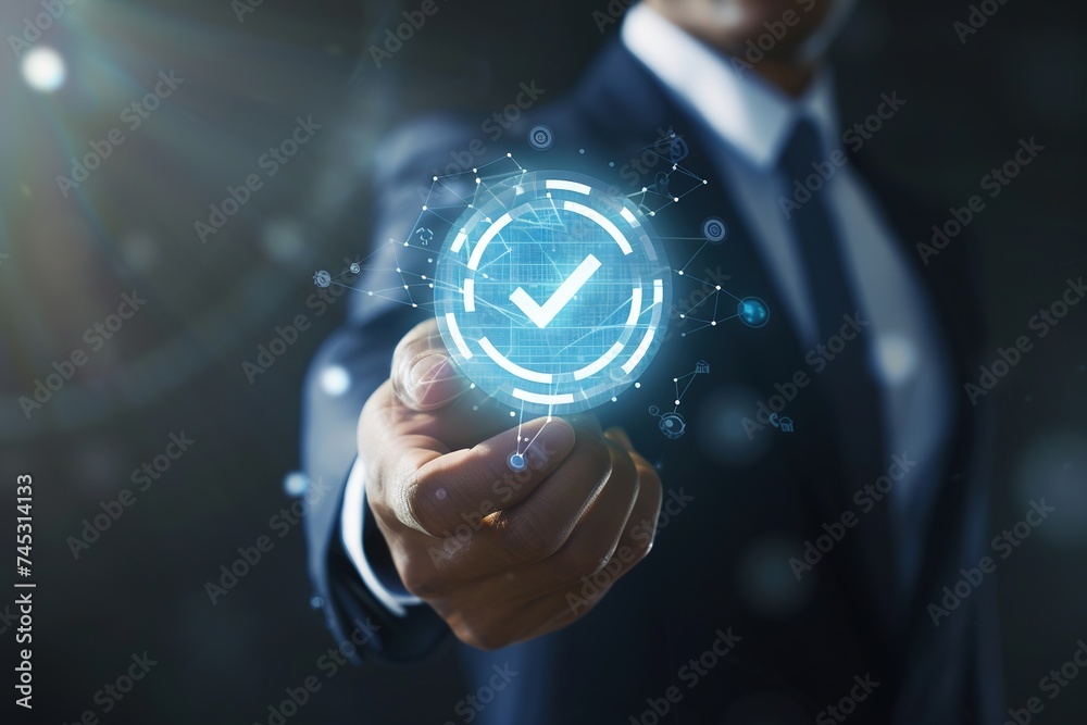 A man in a sharp electric blue suit and tie is making a gesture with a ...