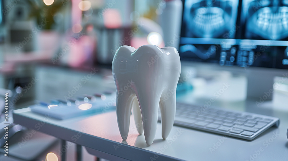 Mockup of a tooth in a dentist's office. Dental x-ray on computer ...