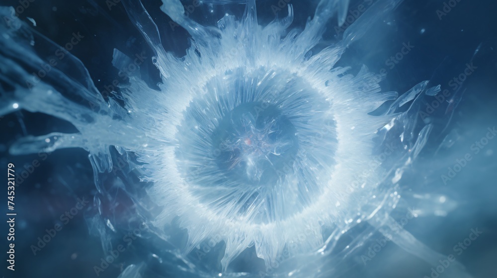 Abstract ice structures crackle under the explosion. Water artwork ...