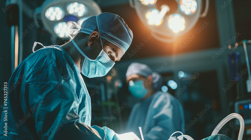Heart surgeon in an operating room, performing a life-saving procedure ...