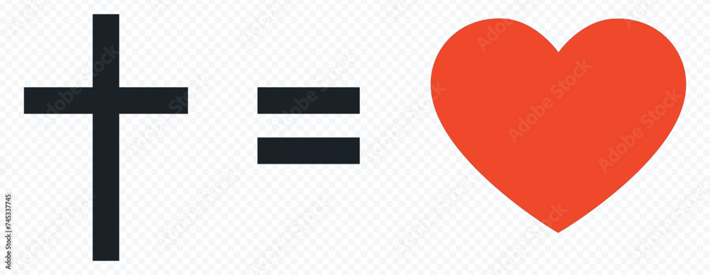 Cross love logo icon. Christian heart Jesus worship bible illustration ...