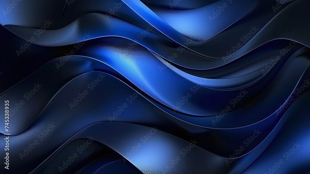 cobalt blue geometric shape on black background with wavy curved line ...