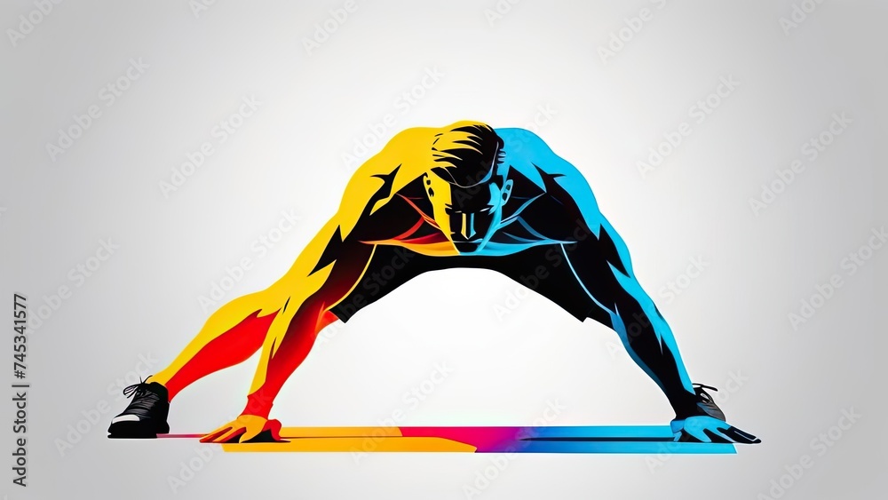 bright image of an athlete, black outline on a multi-colored dynamic ...