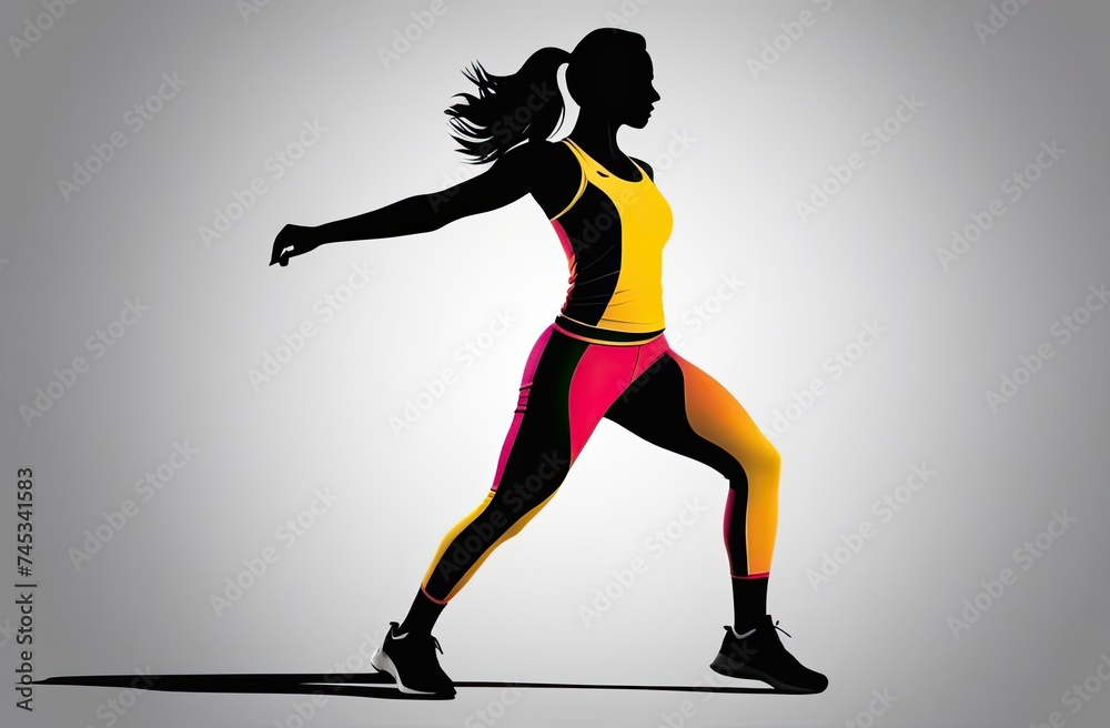 bright image of a female athlete, black outline on a multi-colored ...