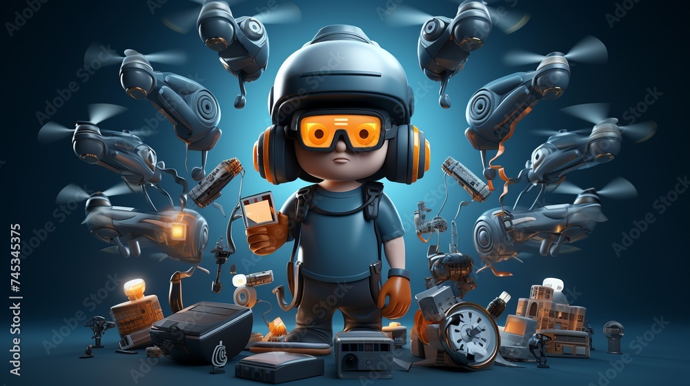 Virtual Reality VR, Drone Traffic Controller, 3D ICONS, clay, cartoon ...